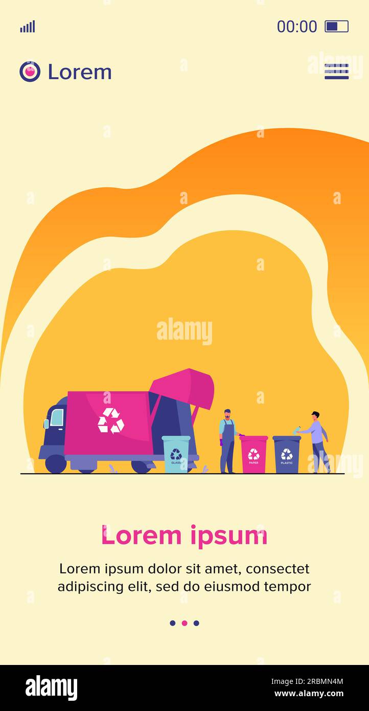 Garbage collector cleaning waste bin flat vector illustration Stock ...