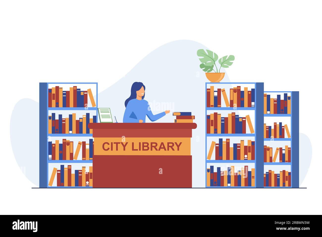 Female smiling librarian standing at counter Stock Vector Image & Art ...