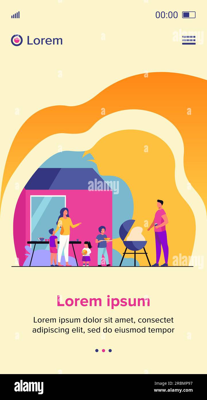 Family on BBQ party on backyard flat vector illustration Stock Vector ...