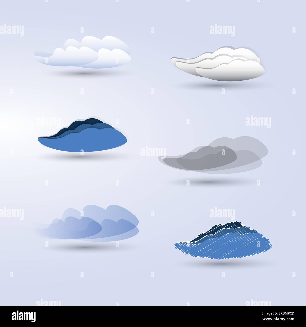Collection Of Six Blue and White Cloud Icons - Illustration in Editable ...