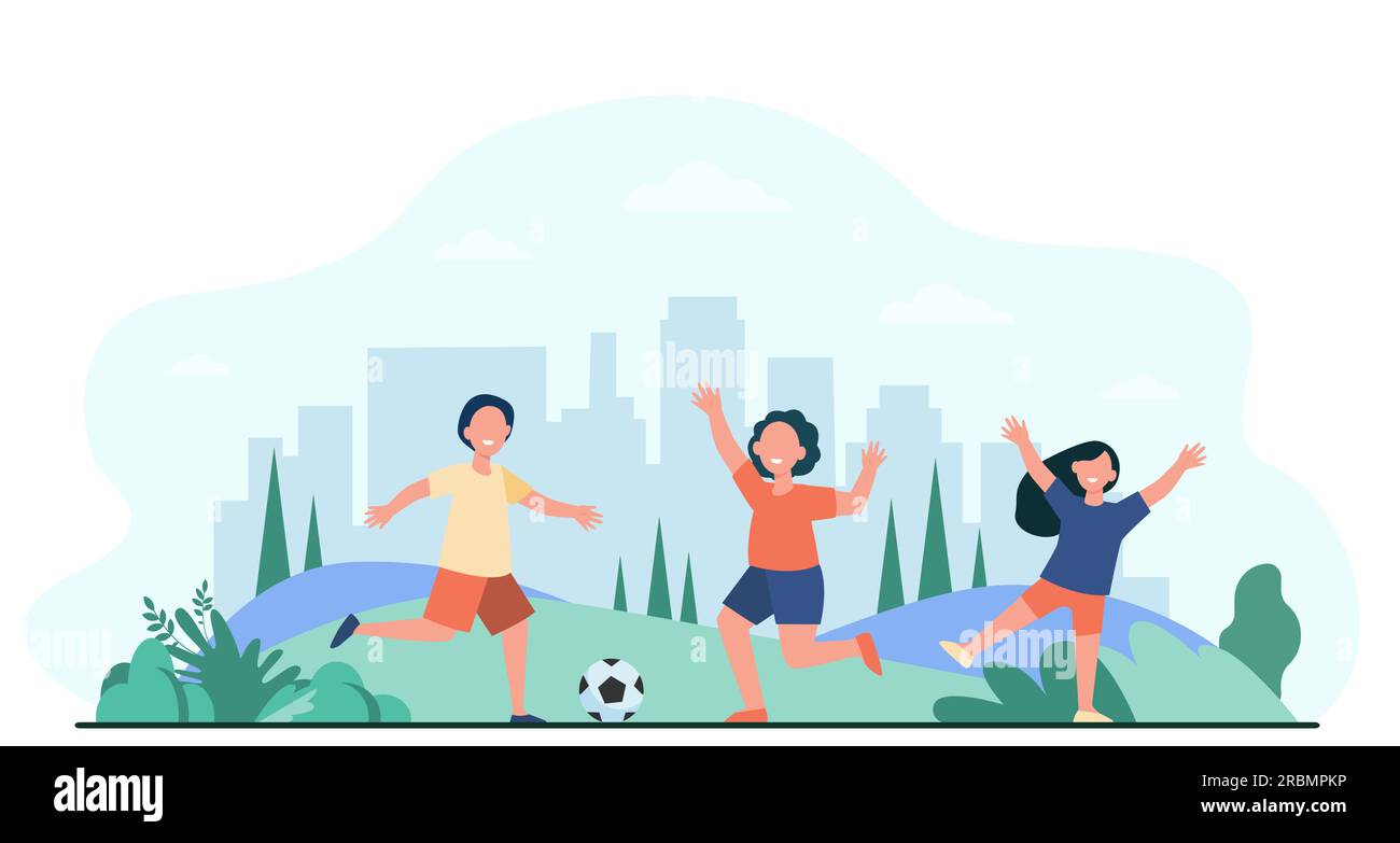 Happy active children playing football outdoors Stock Vector Image ...