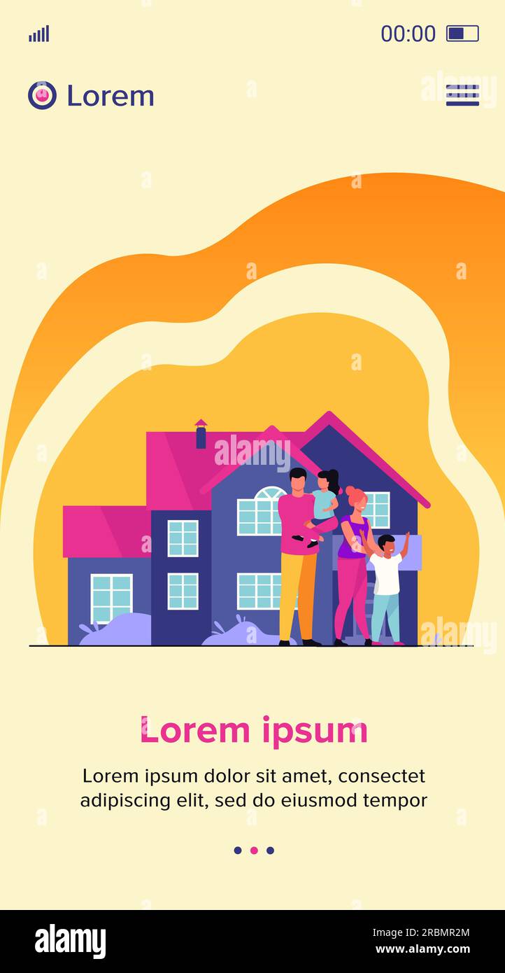 Happy family standing together in front of house Stock Vector Image ...