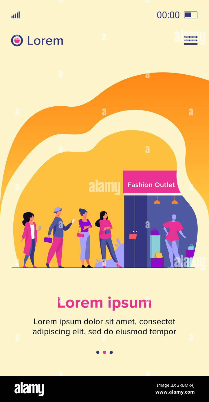 Queue of customers standing for sale at boutique window Stock Vector ...