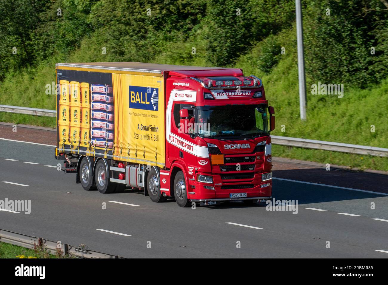 MJS Transport SCANIA travelling at speed on the M6 motorway in Greater ...