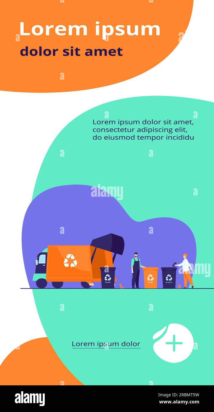 Garbage collector cleaning waste bin flat vector illustration Stock ...