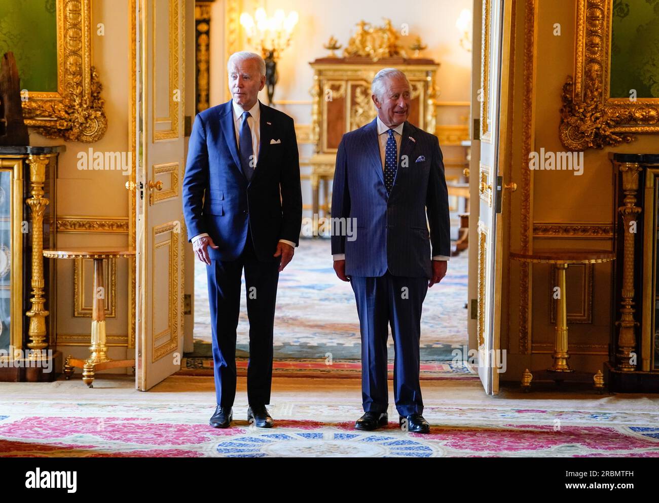 King Charles III and US President Joe Biden arrive to meet participants of the Climate Finance ...