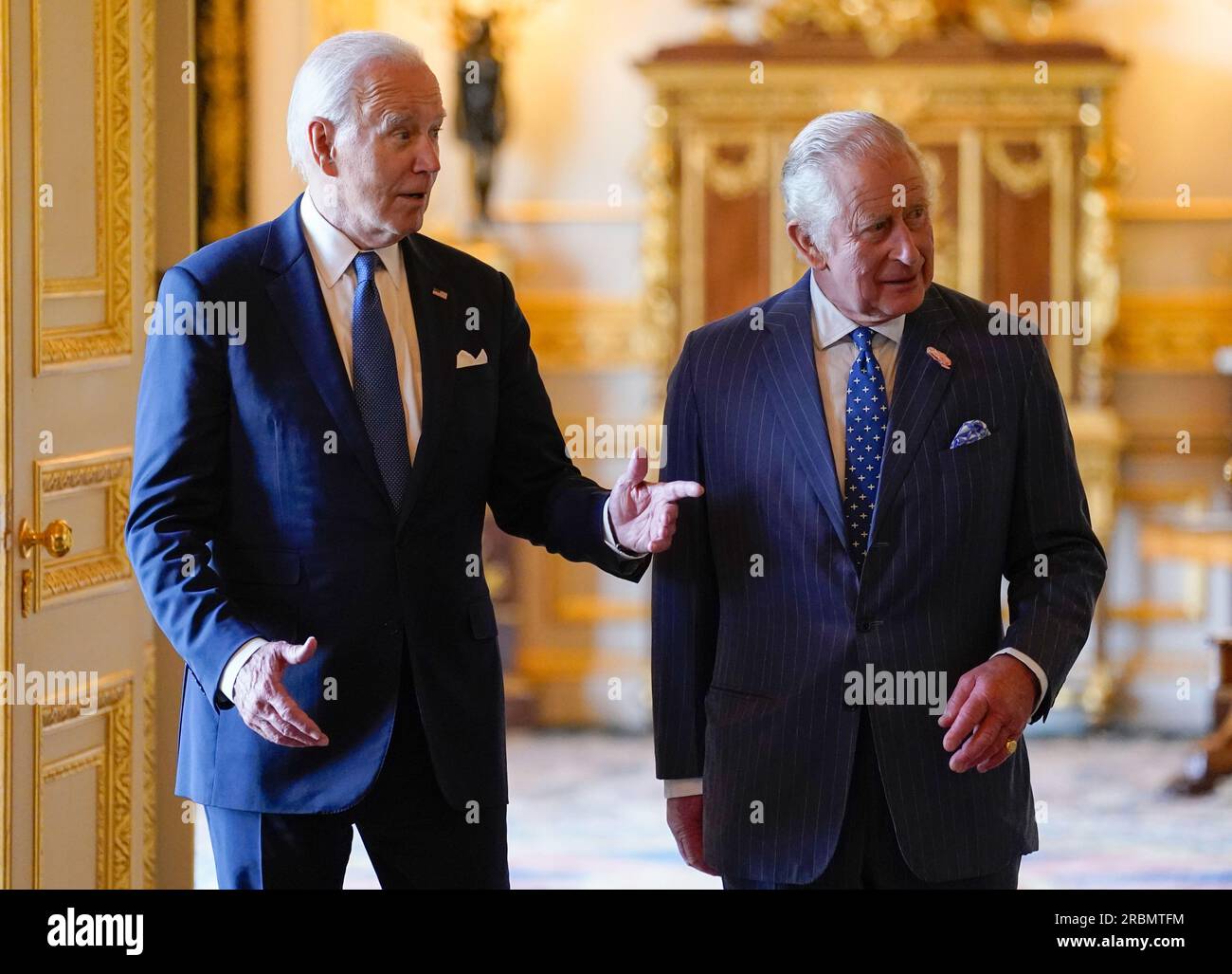 King Charles III and US President Joe Biden arrive to meet participants of the Climate Finance ...