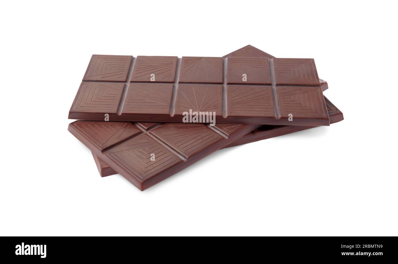 Delicious dark chocolate bars isolated on white Stock Photo - Alamy