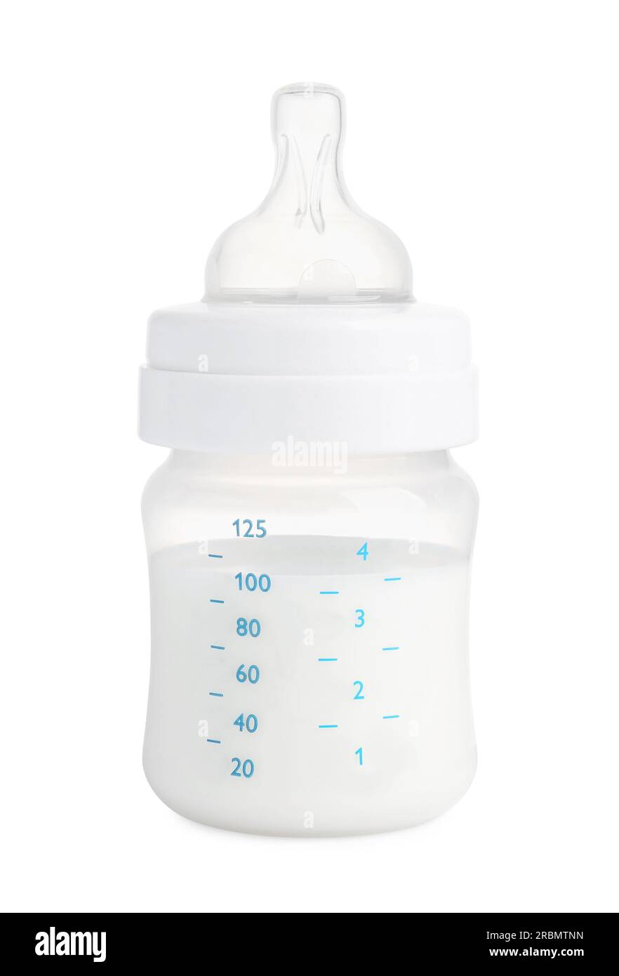 Feeding bottle with dairy free infant formula on white background Stock ...