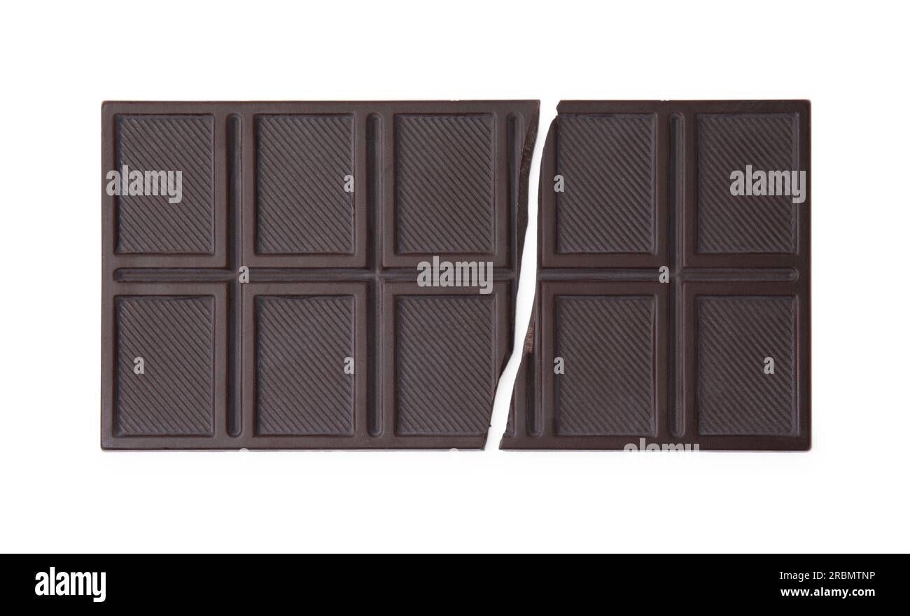 Broken dark chocolate bar on white background, top view Stock Photo - Alamy