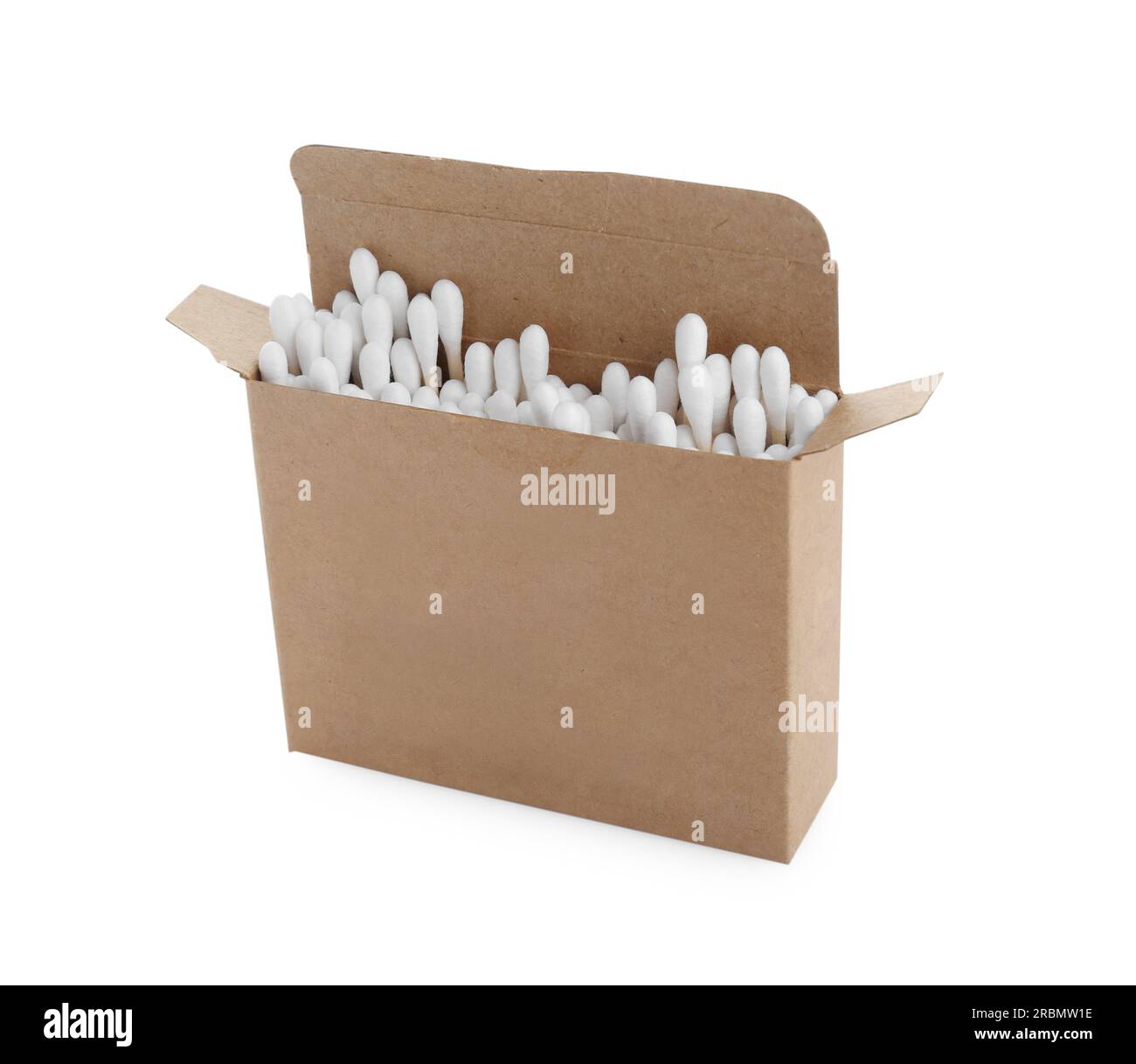 Cardboard box with cotton buds isolated on white Stock Photo - Alamy