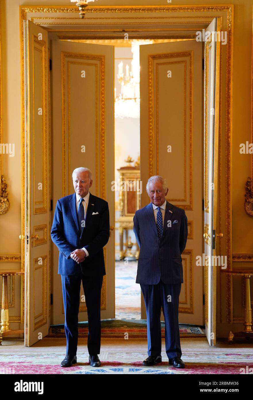 King Charles III and US President Joe Biden arrive to meet participants of the Climate Finance ...