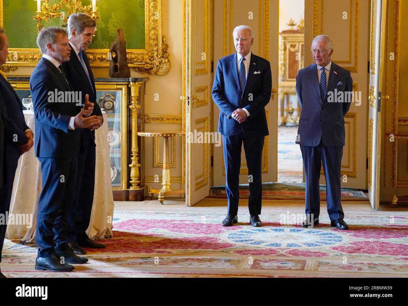 King Charles III and US President Joe Biden arrive to meet participants of the Climate Finance ...