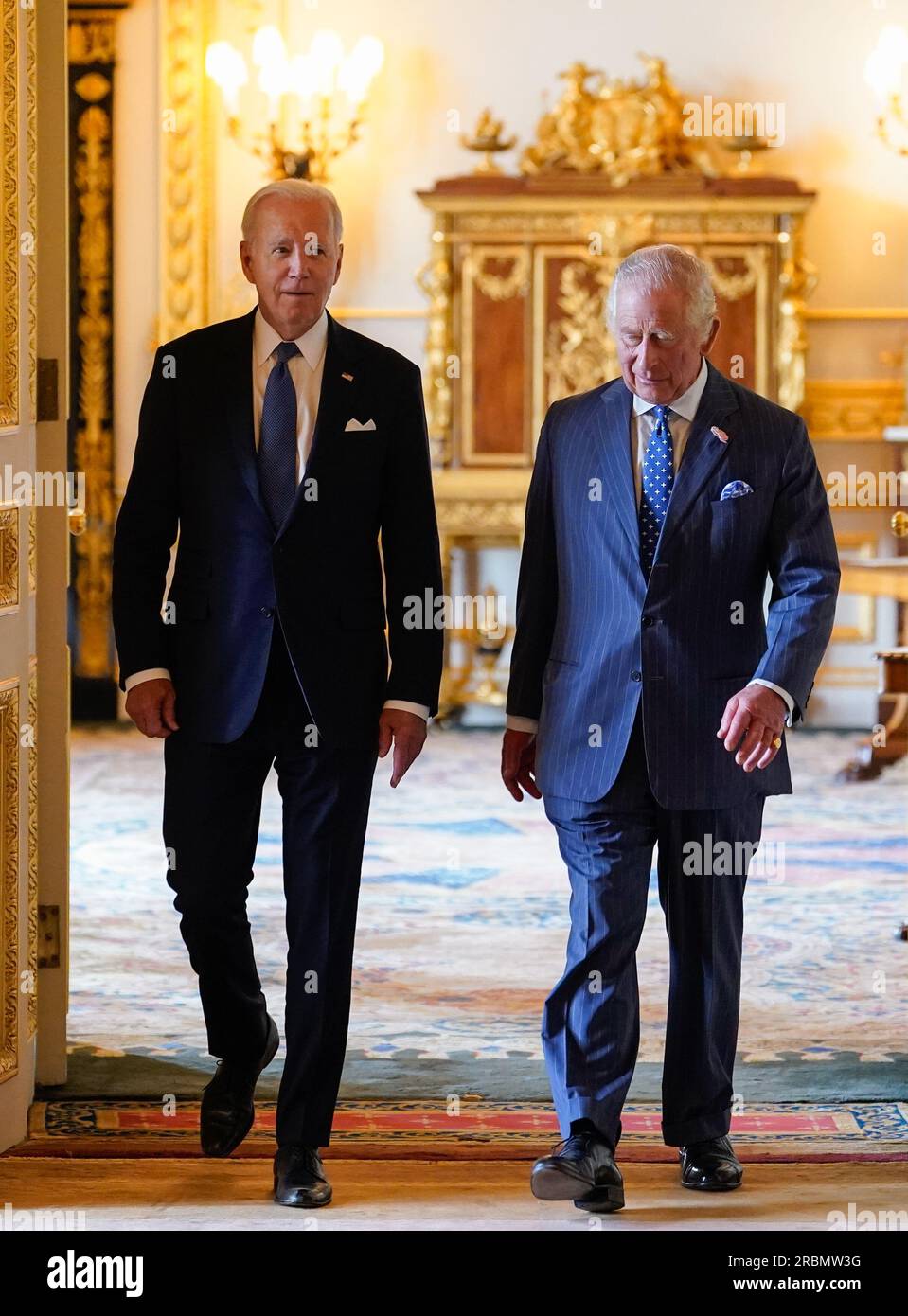 King Charles III and US President Joe Biden arrive to meet participants of the Climate Finance ...