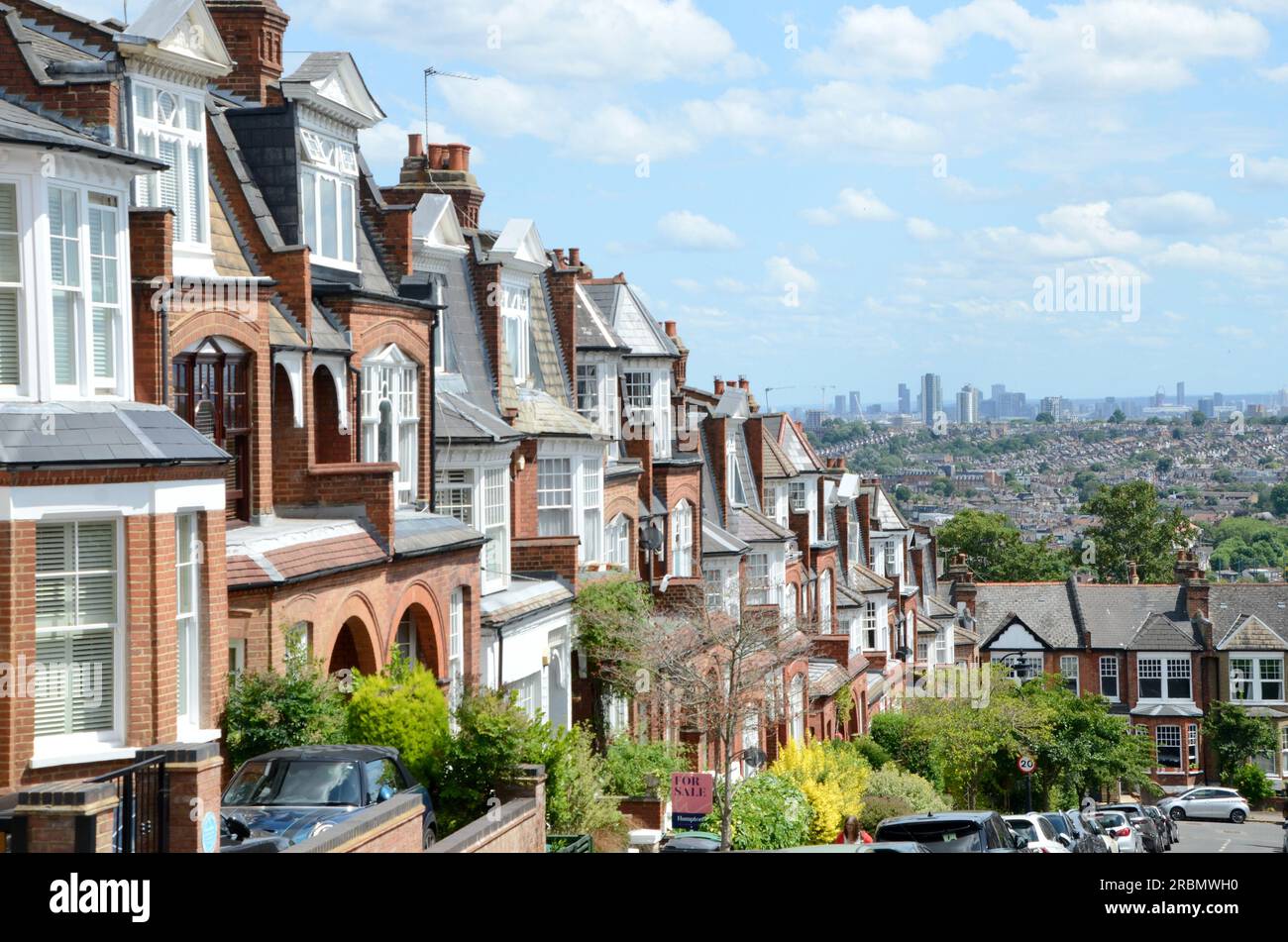 view of london skyline with olympic park and canary wharf distant from ...