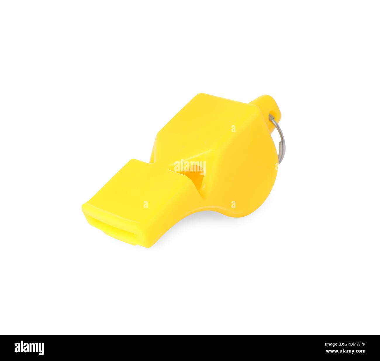 One yellow plastic whistle isolated on white Stock Photo - Alamy
