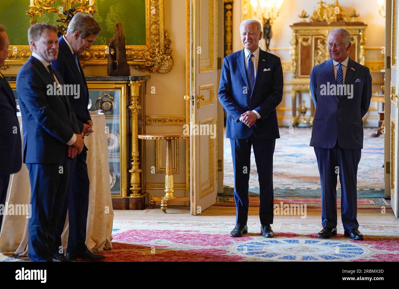 King Charles III and US President Joe Biden arrive to meet participants of the Climate Finance ...