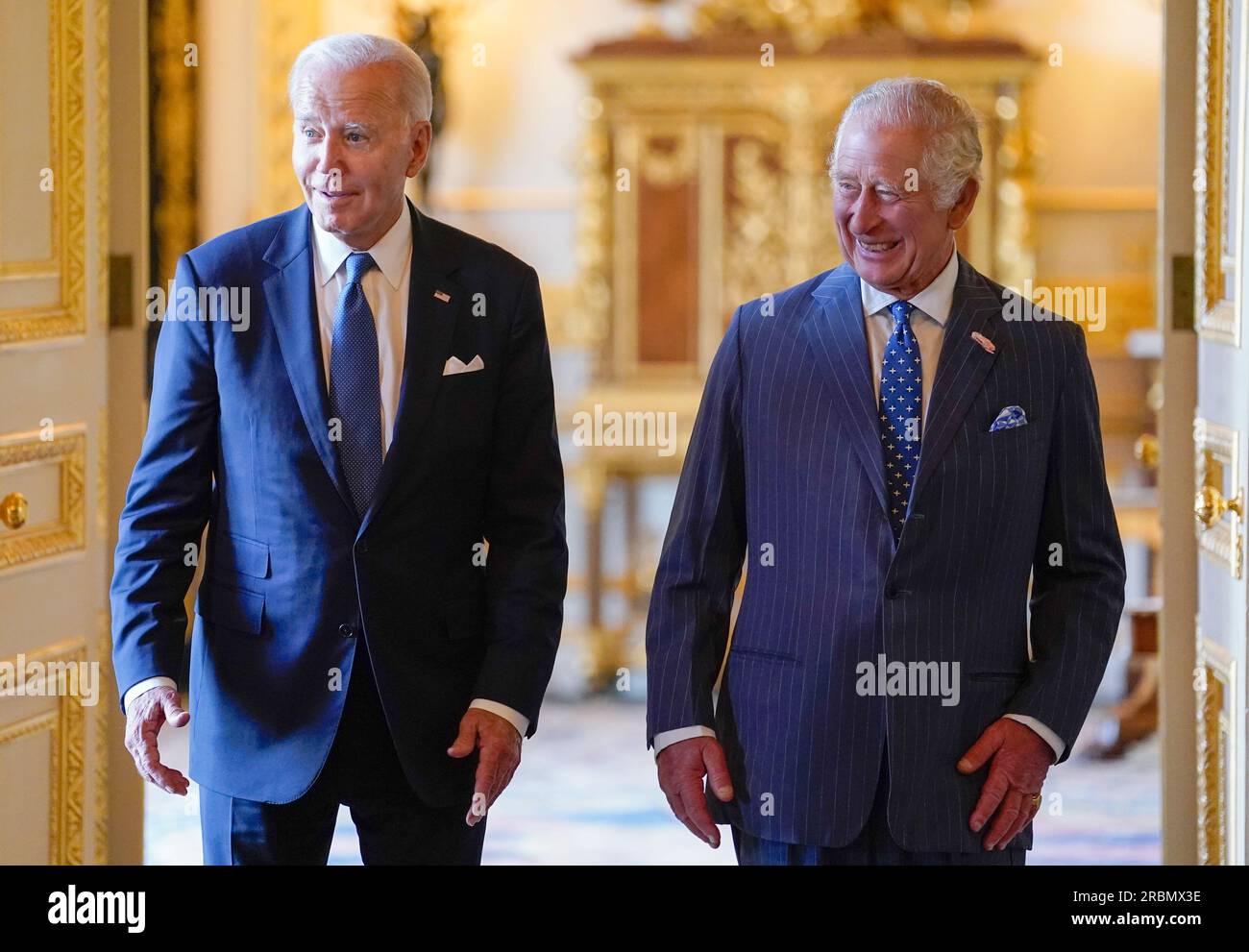 King Charles III and US President Joe Biden arrive to meet participants of the Climate Finance ...