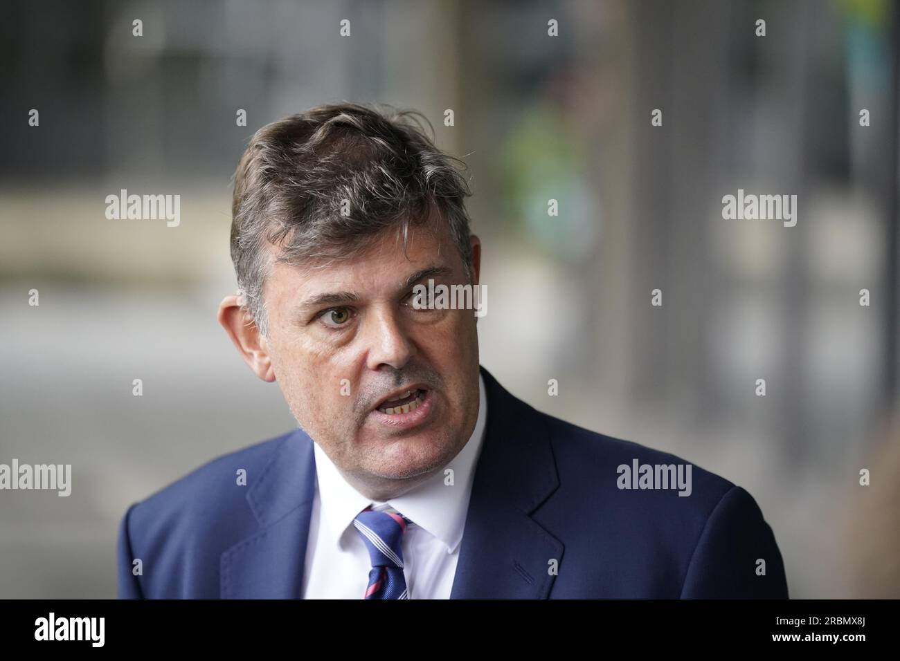 New RTE director general Kevin Bakhurst speaks to the media outside the ...