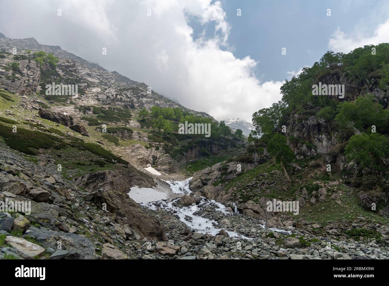Pahalgam, India. 10th July, 2023. Tulian falls flows through mountains ...