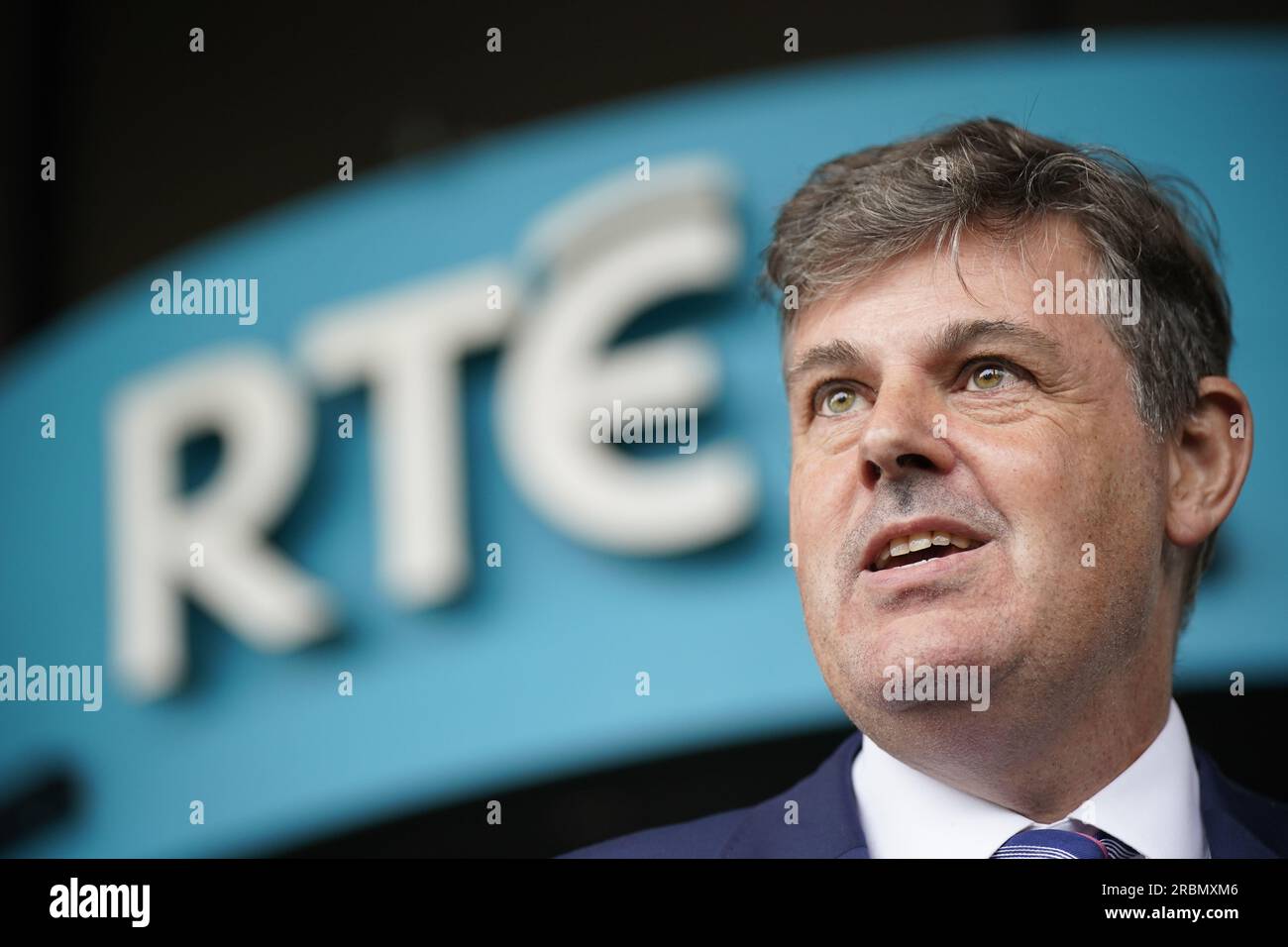 New RTE director general Kevin Bakhurst speaks to the media outside the ...