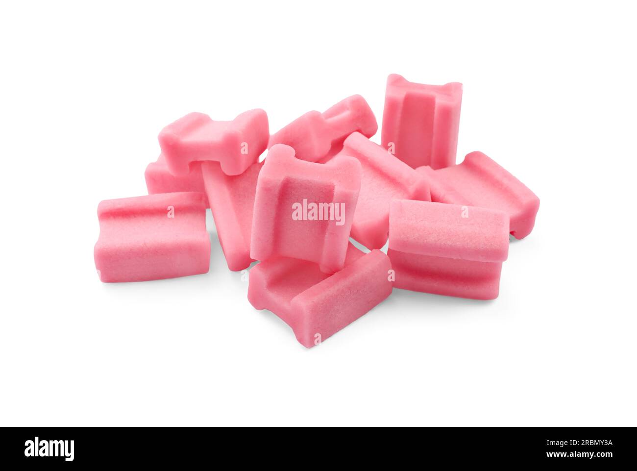 Pile of tasty pink chewing gums on white background Stock Photo - Alamy