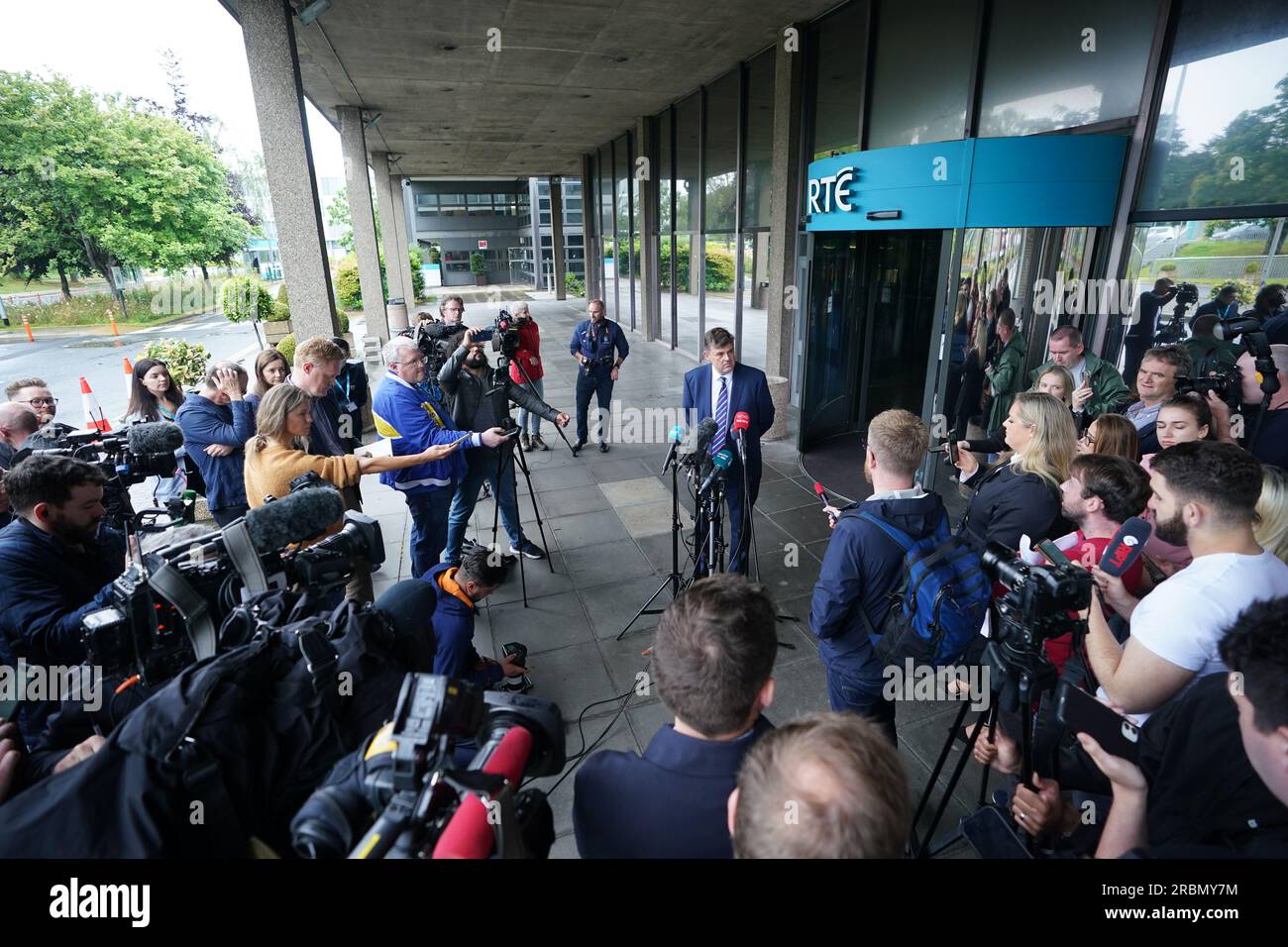 New RTE director general Kevin Bakhurst speaks to the media outside the ...