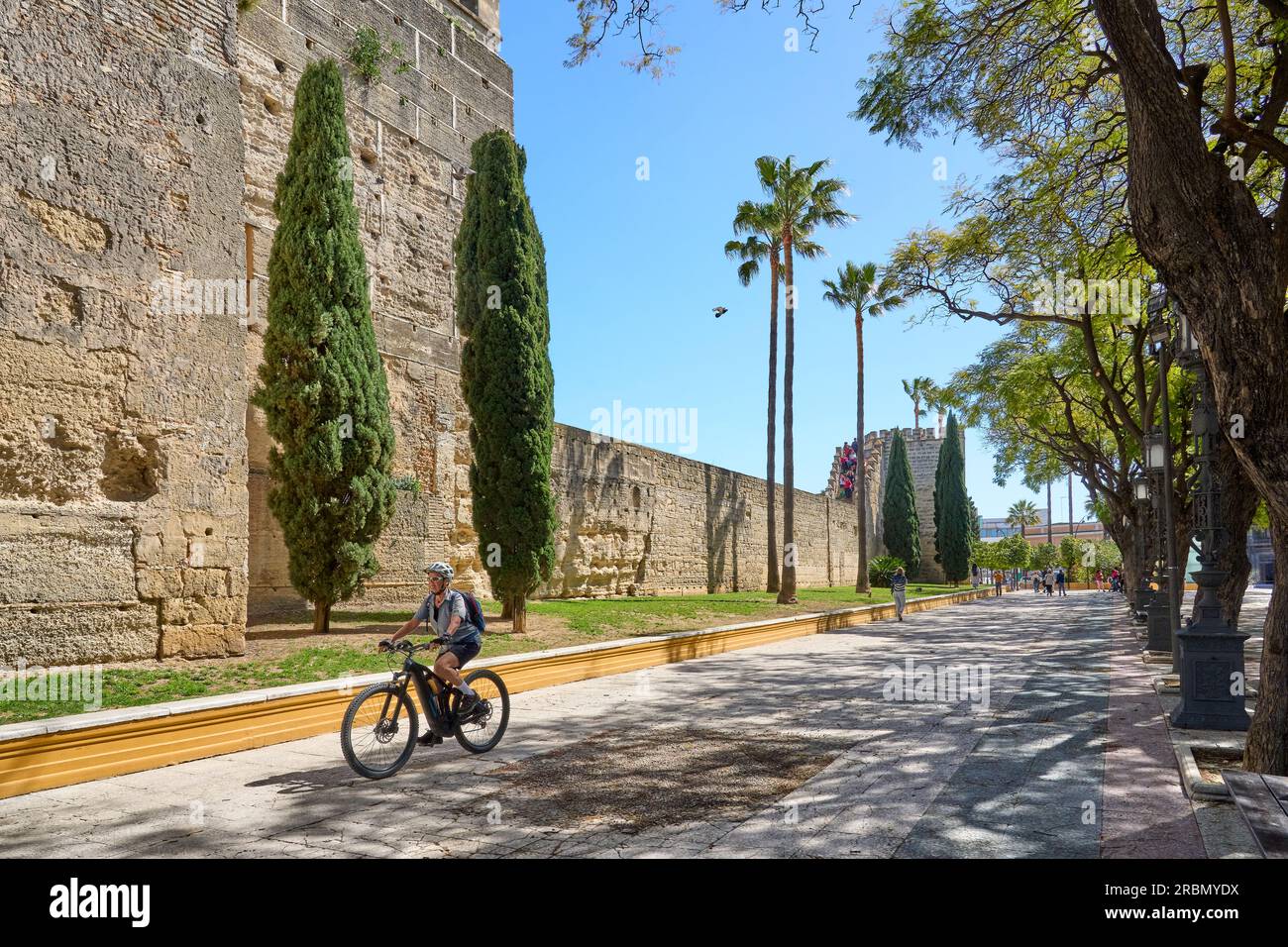 nice, active senior woman cycling with her electric mountain bike in ...