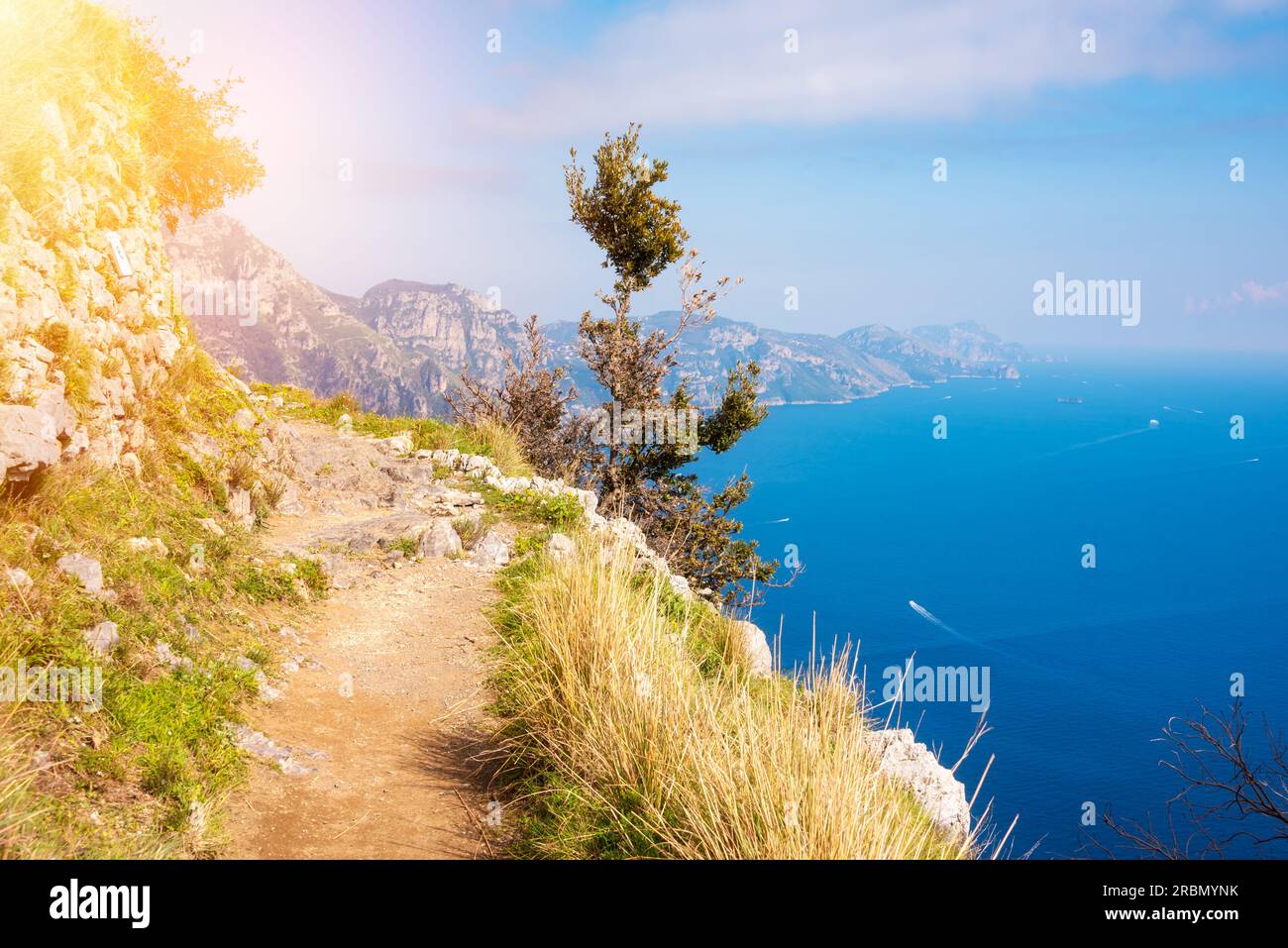 Scenic coastal path along sea on Amalfi coast, Italy Stock Photo - Alamy