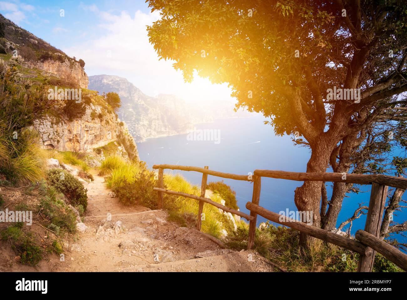 Scenic coastal path along sea on Amalfi coast, Italy Stock Photo - Alamy