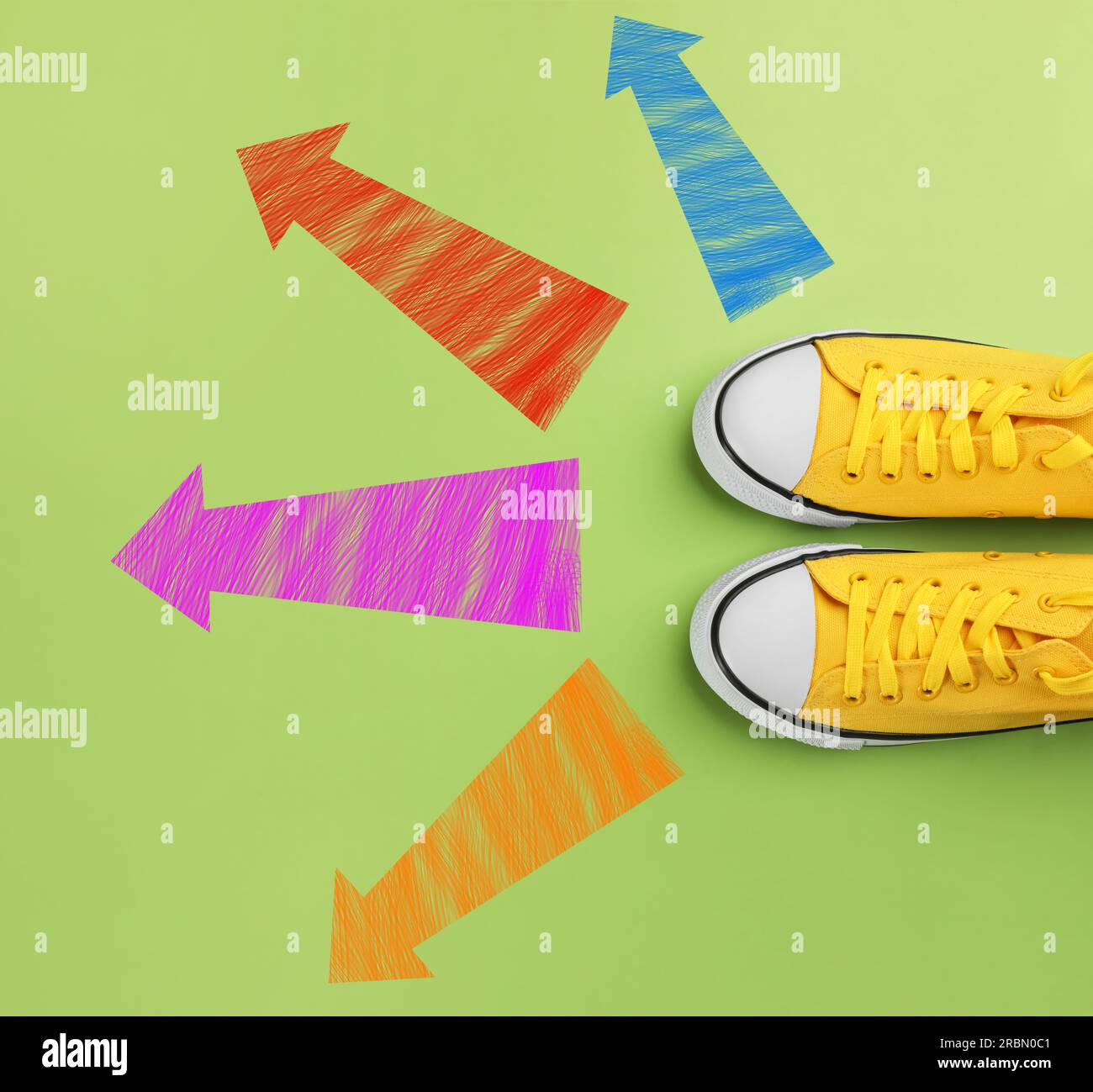 Choosing future profession. Person standing in front of drawn signs on ...