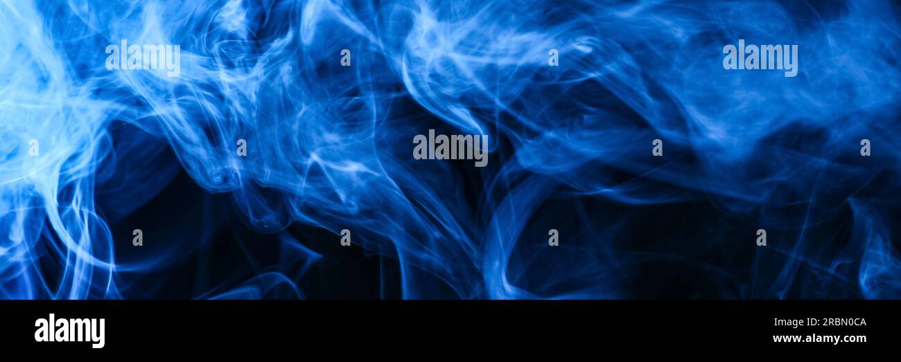 Blue smoke on black background, closeup. Banner design Stock Photo - Alamy
