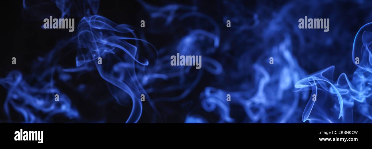 Blue smoke on black background, closeup. Banner design Stock Photo - Alamy