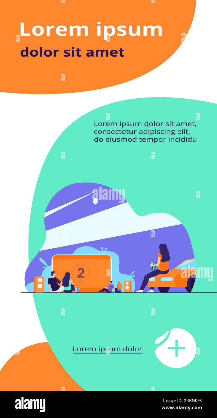 Happy people watching movie outdoor at big screen Stock Vector Image ...