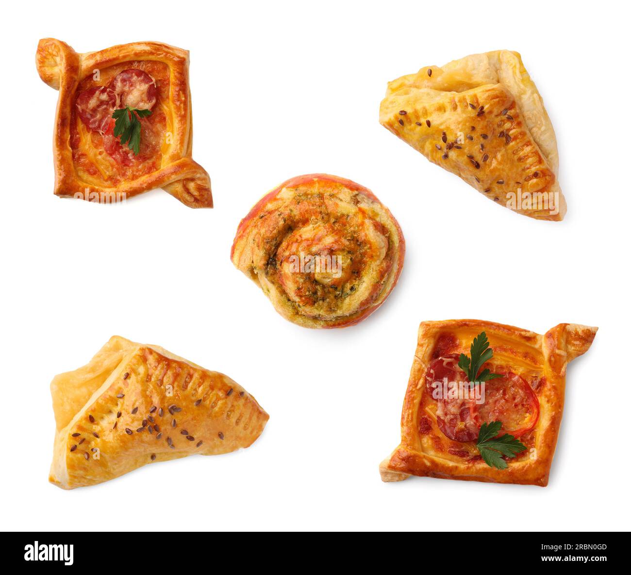 Collage with different puff pastry isolated on white, top view Stock ...
