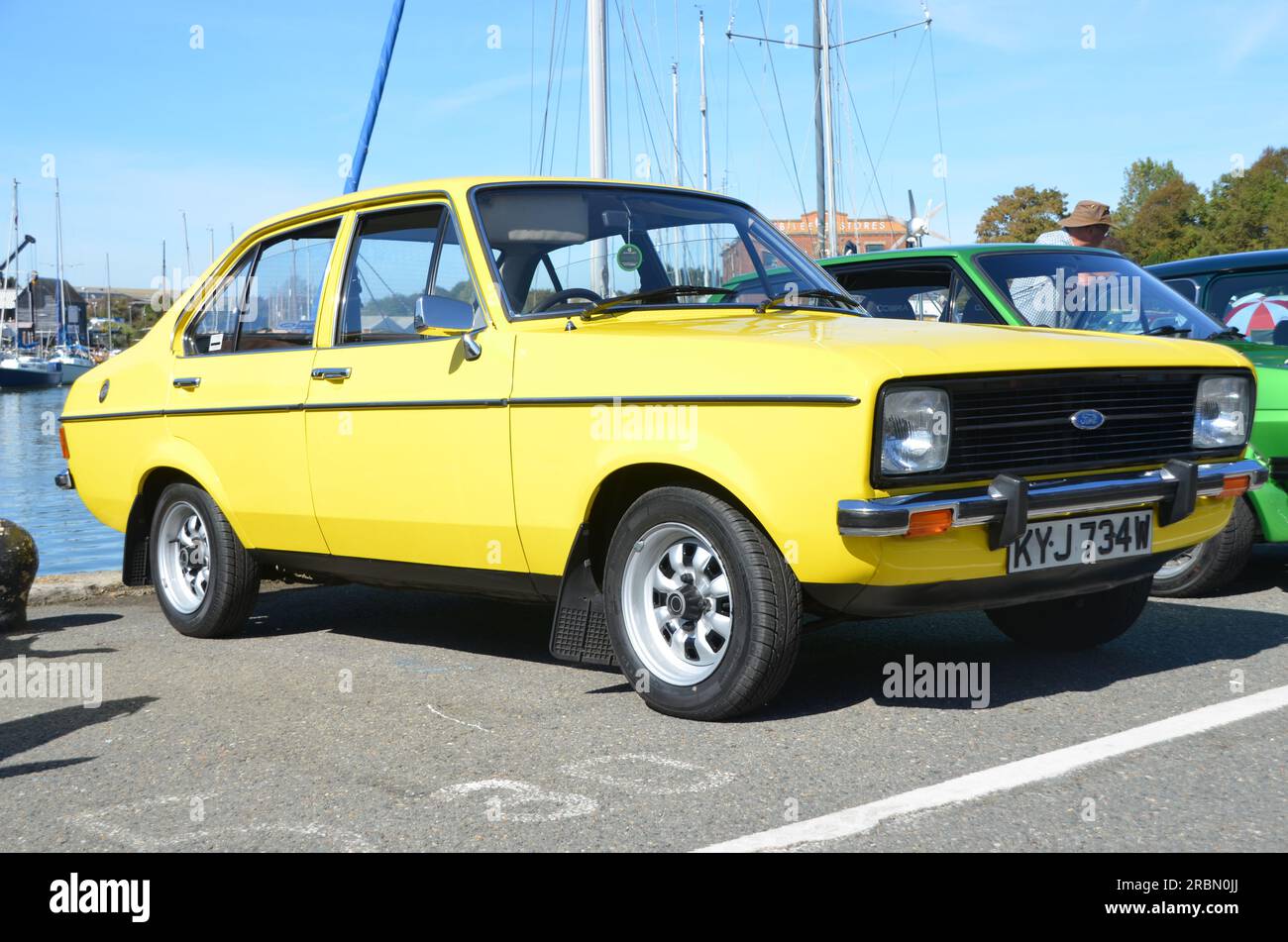 Classic yellow Ford Escort at vintage car show Stock Photo - Alamy