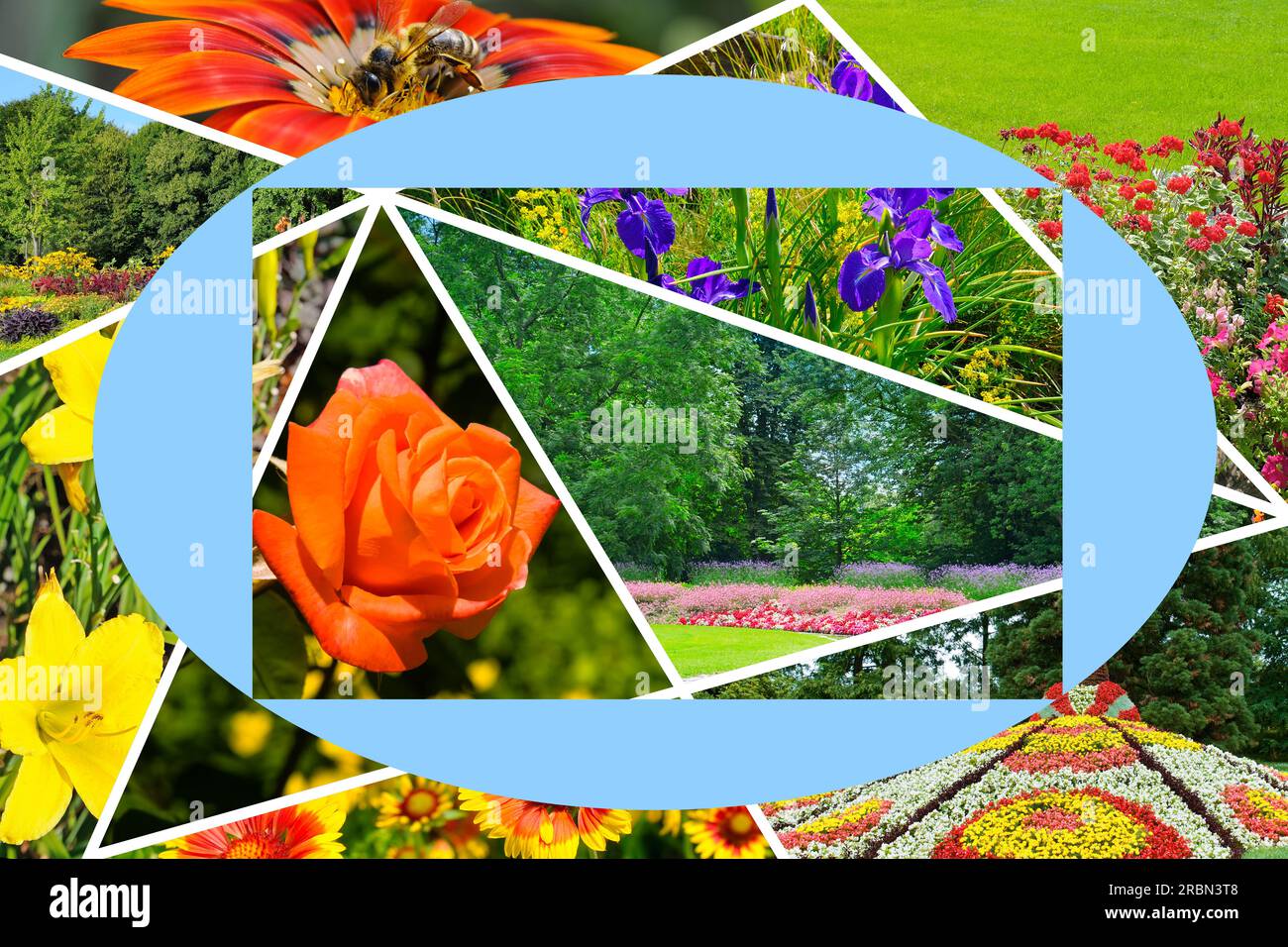 Garden with flower beds and lawns. Photo collage Stock Photo - Alamy
