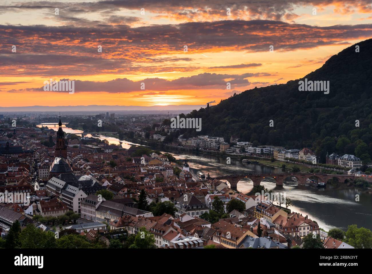 The Old Town of Heidelberg with river Neckar and the Old Bridge at ...