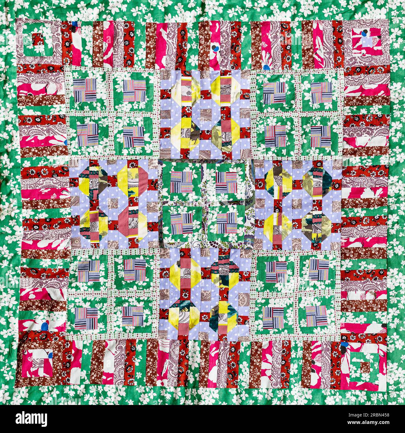 textile background - handmade square patchwork quilt Stock Photo - Alamy