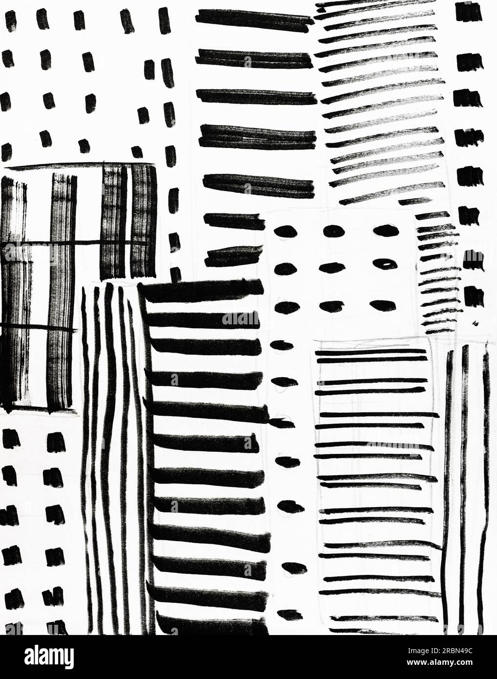 hand drawn abstract high-rise urban houses on white paper by black ink ...
