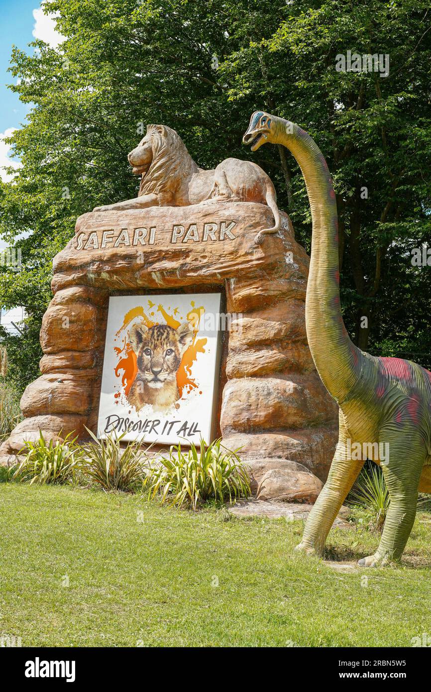 Entrance welcome sign to the West Midland Safari Park, Bewdley, UK ...