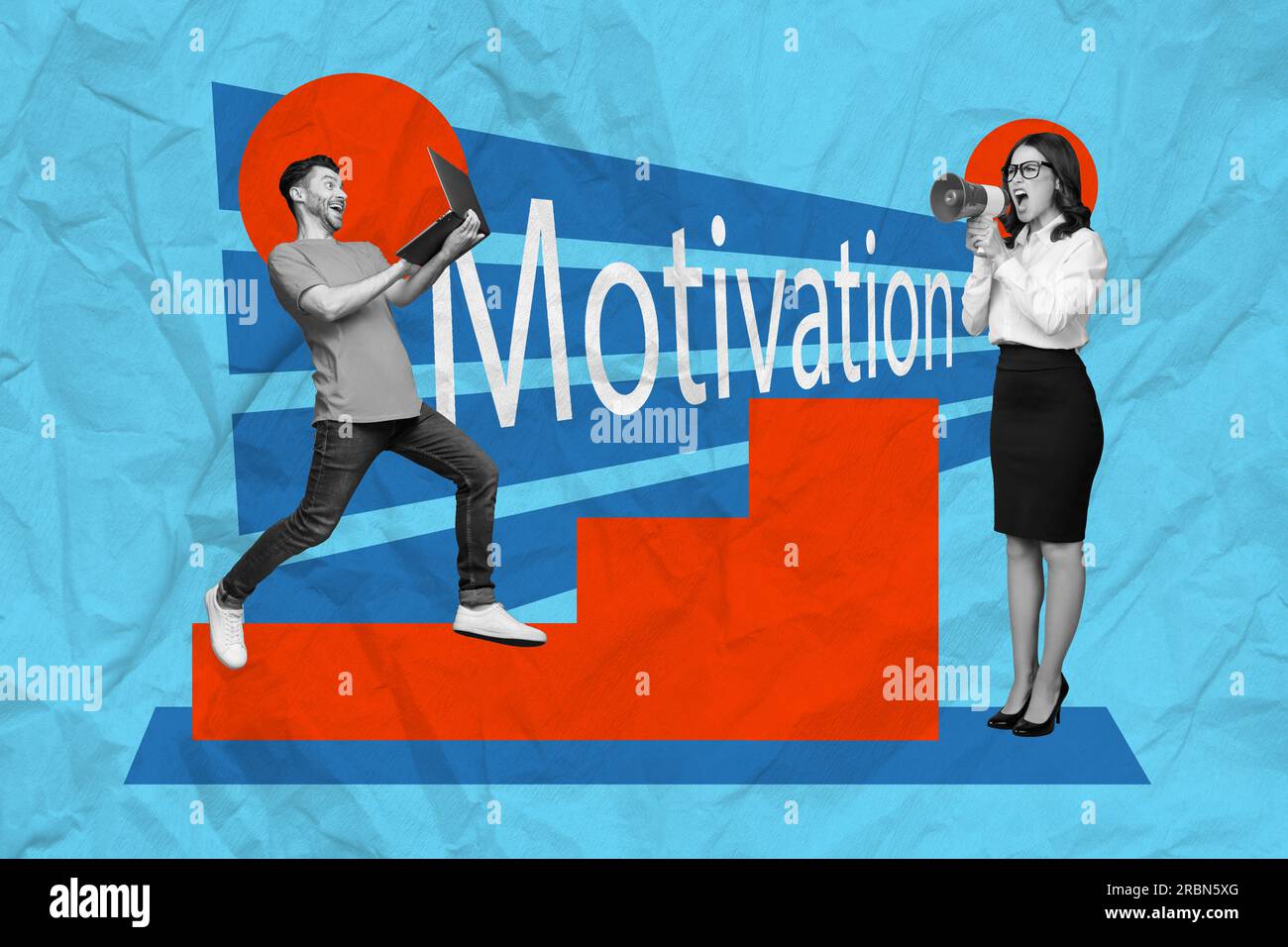 Creative collage picture of black white effect girl talk loudspeaker ...