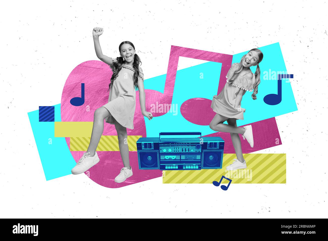 Poster sketch collage 3d image of positive happy girls friends enjoy ...