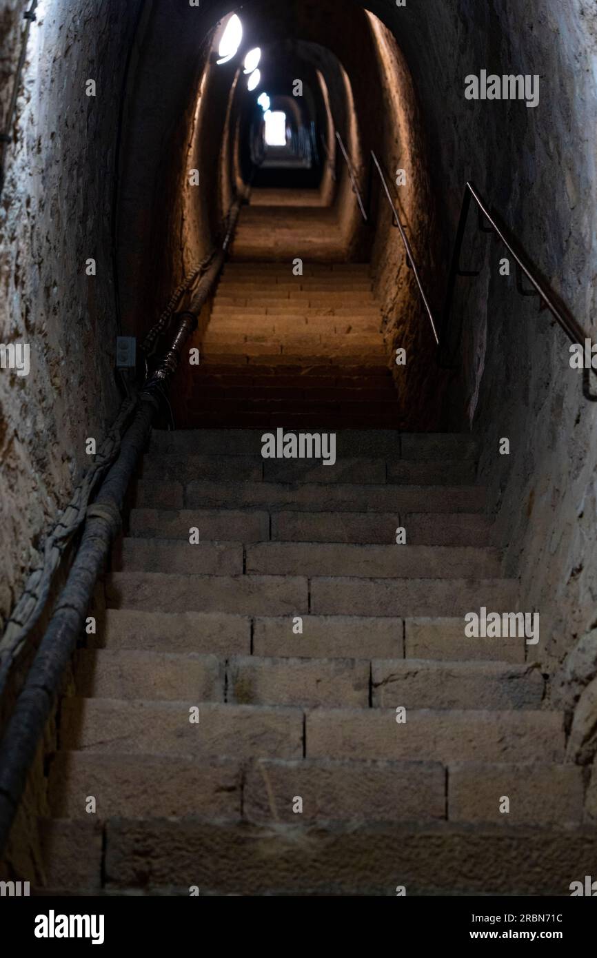 Underground staircase or underground staircase with 734 steps under Fort Liberia, a military ...