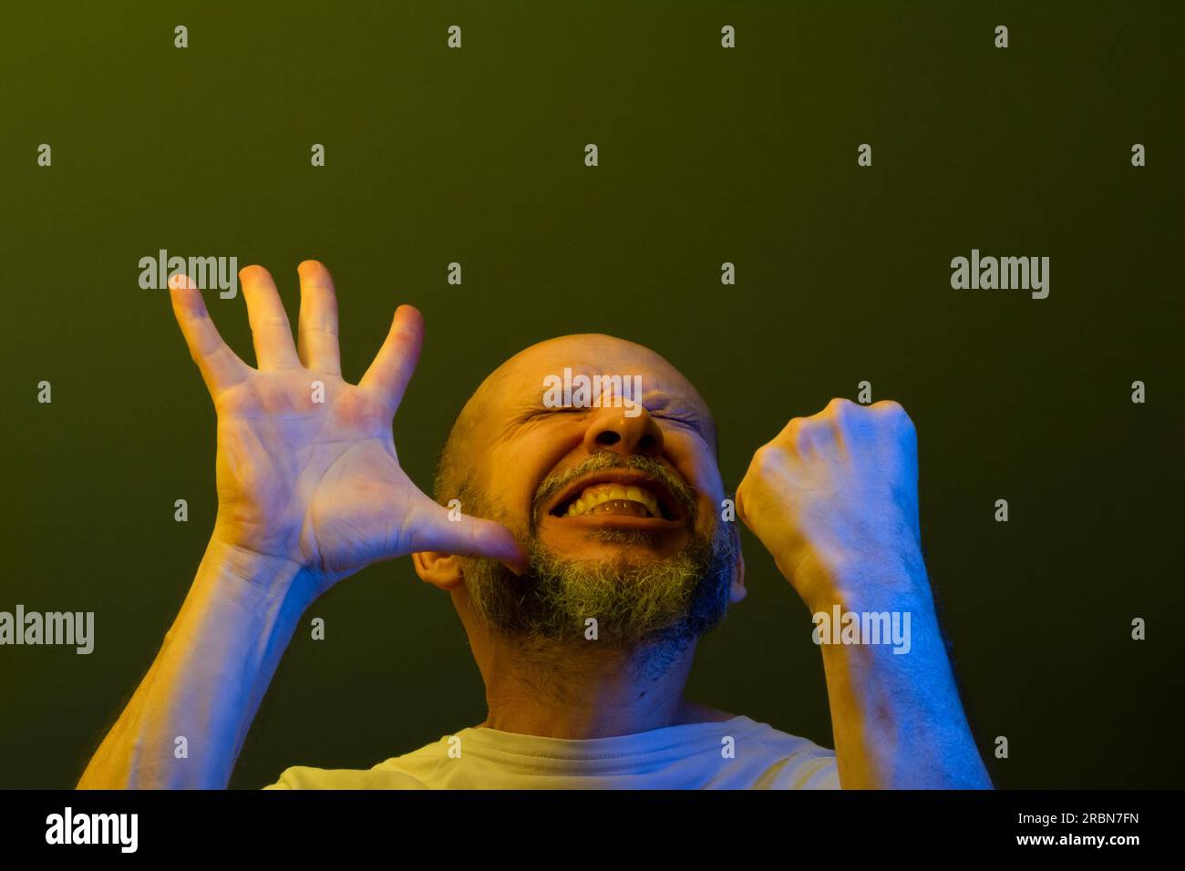 Happy, glad man showing numbers with gestures. Concept of strength ...