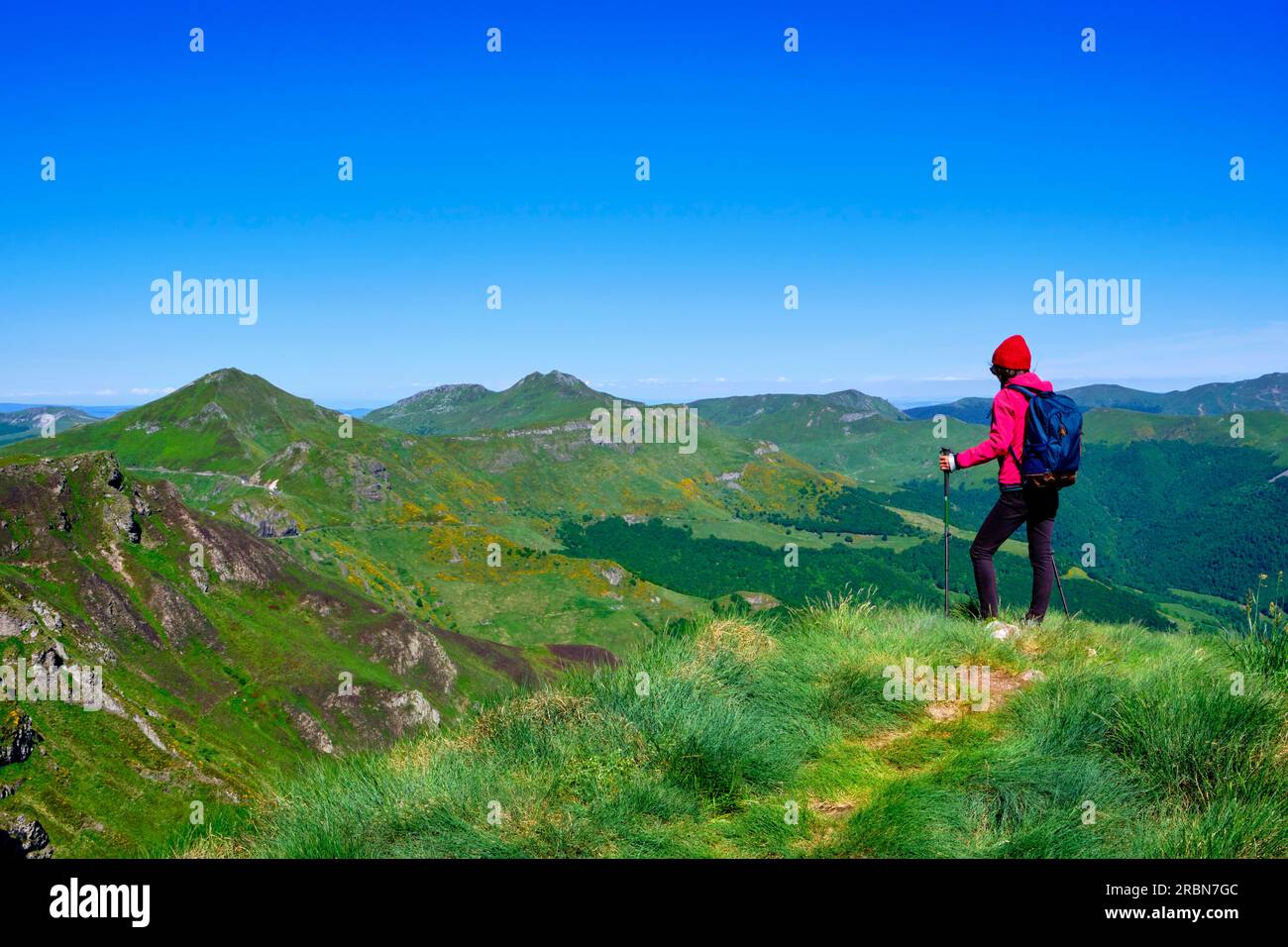 France, Cantal (15), Volcans d'Auvergne regional natural park, Cantal mountains, hike to Puy ...