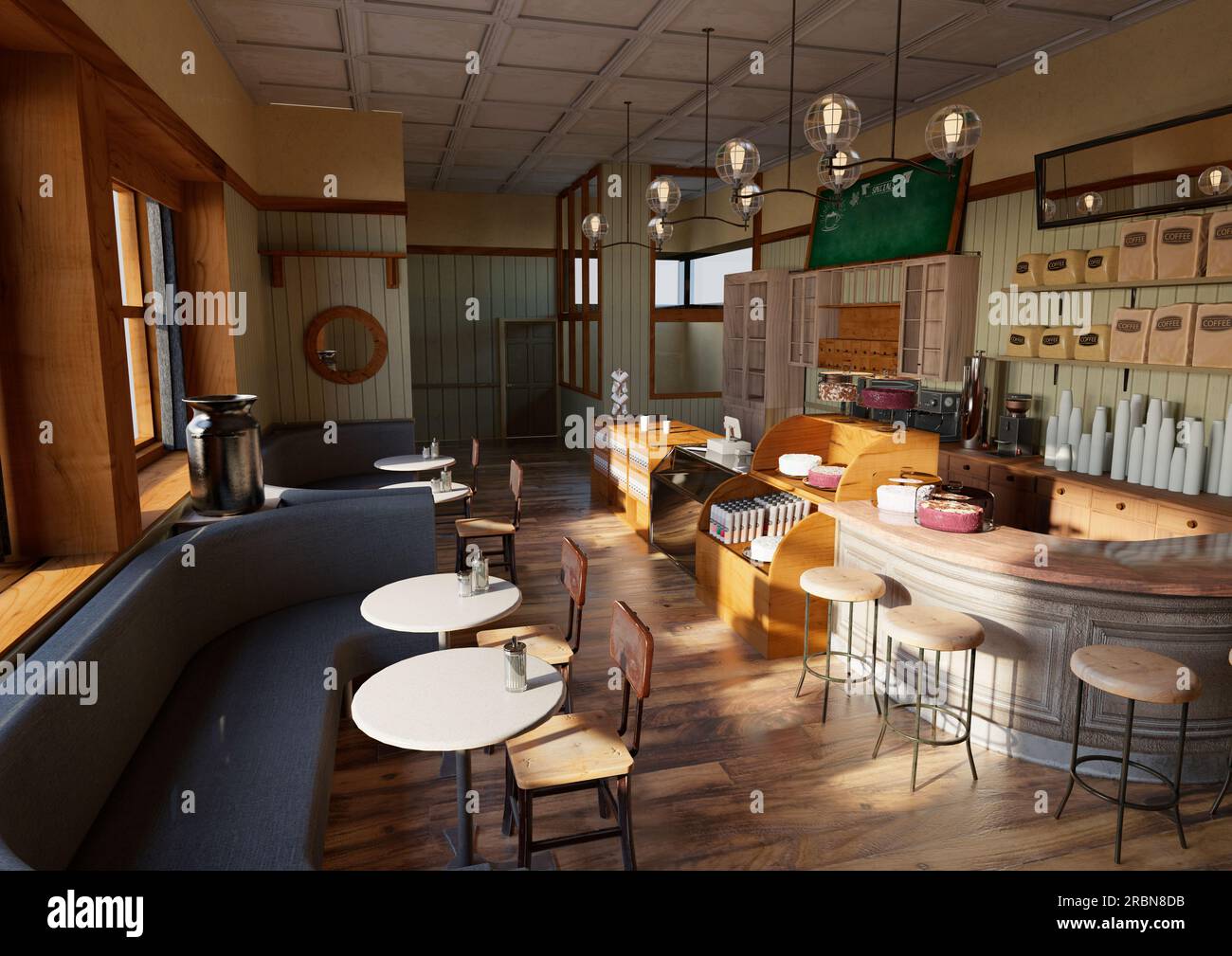3D rendering of a coffee shop interior Stock Photo - Alamy