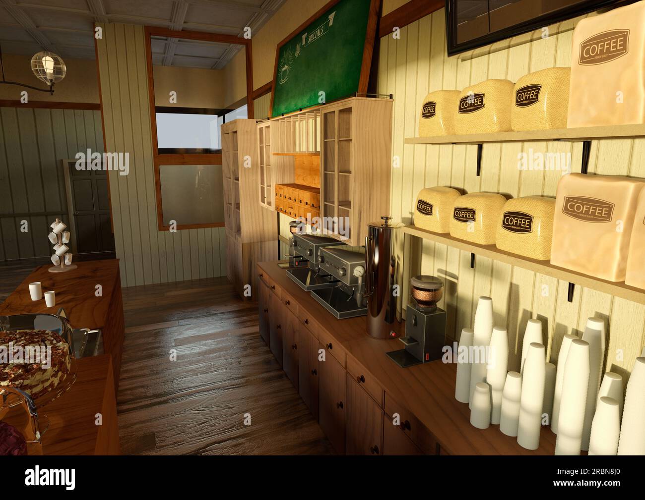 3D rendering of a coffee shop interior Stock Photo - Alamy