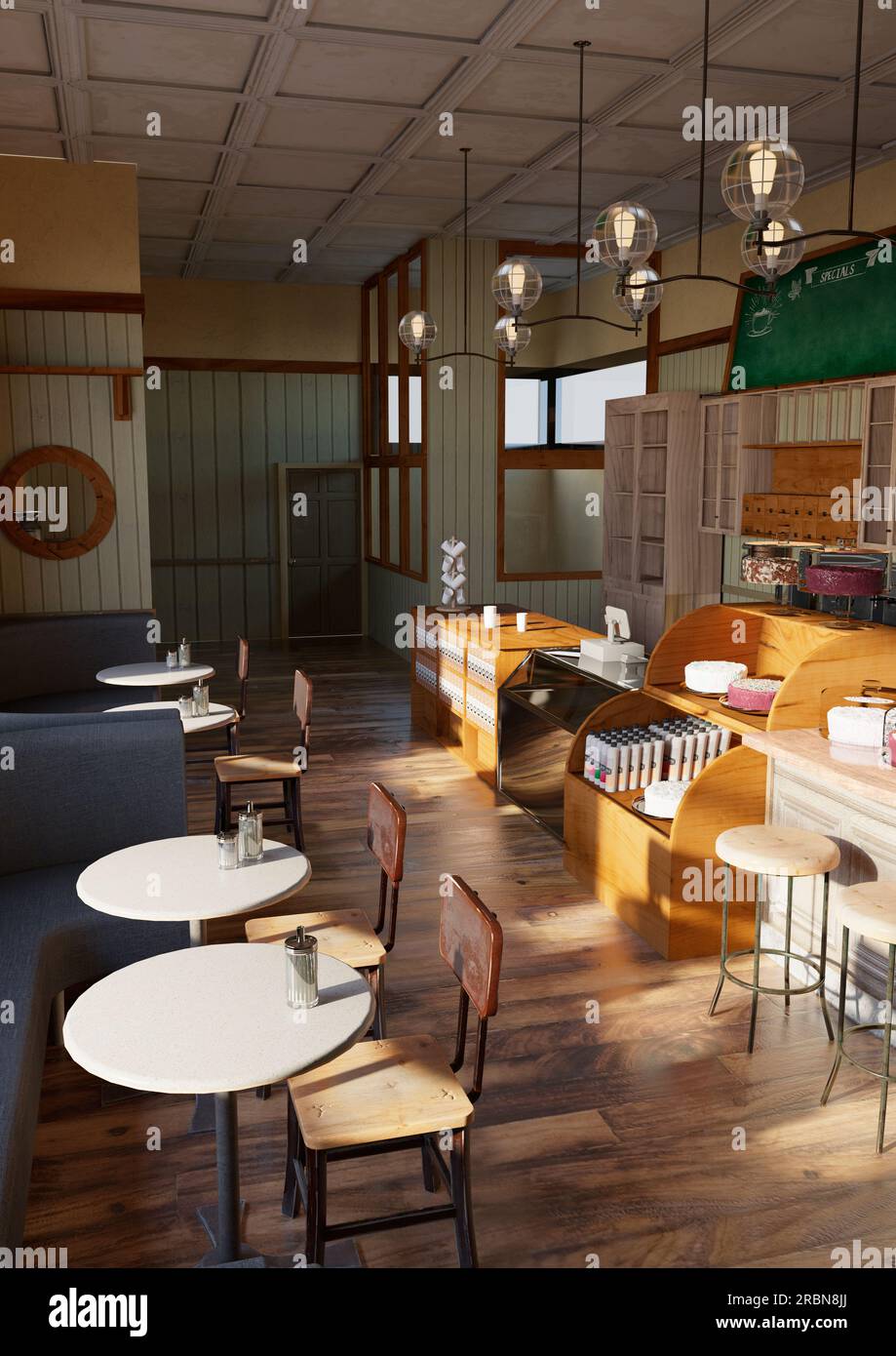 3D rendering of a coffee shop interior Stock Photo - Alamy