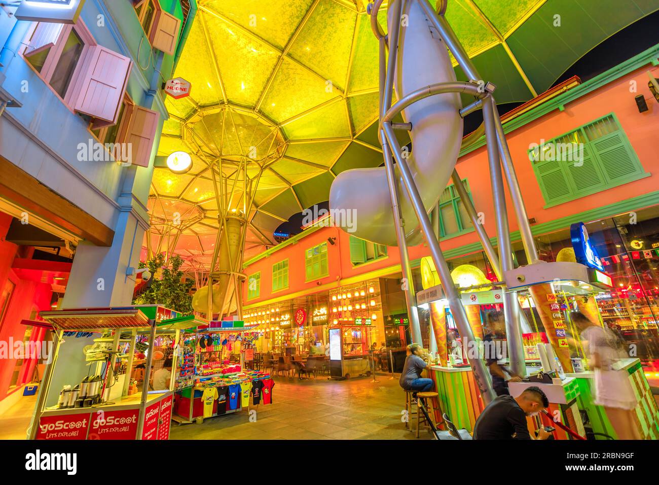 Singapore - May 5, 2018: street view of Clarke Quay with lights and ...